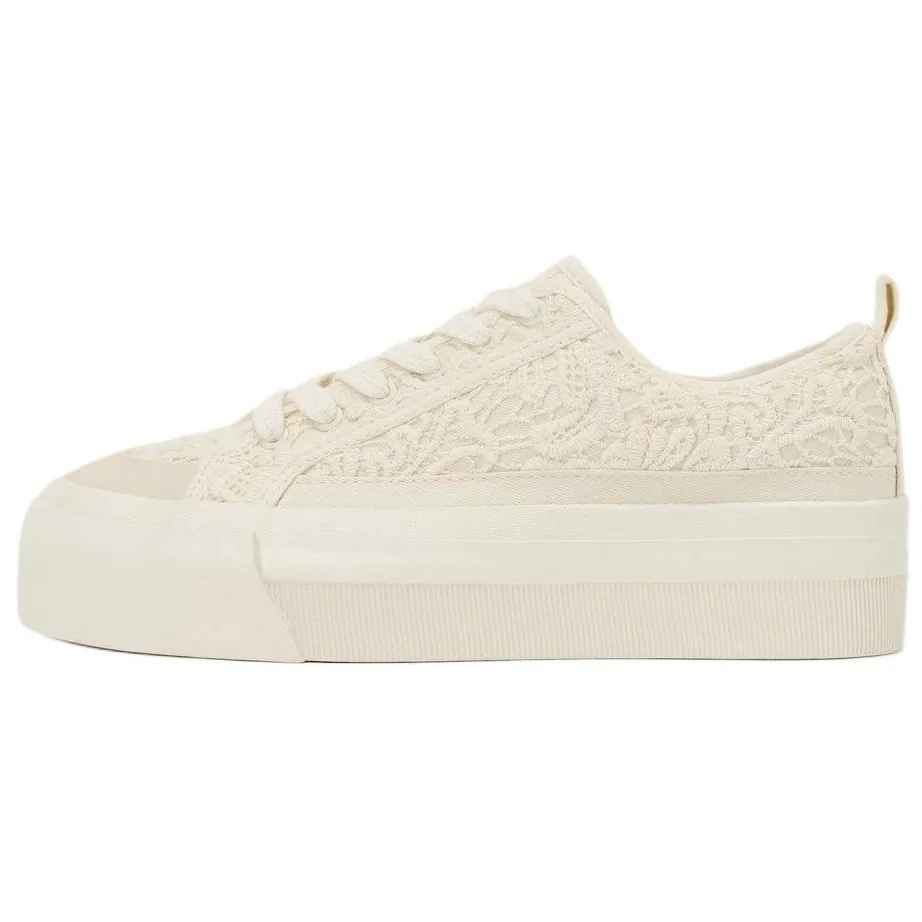 ZARA Skateboard Shoes Women's Low-Top Light Beige Yellow - POIZON