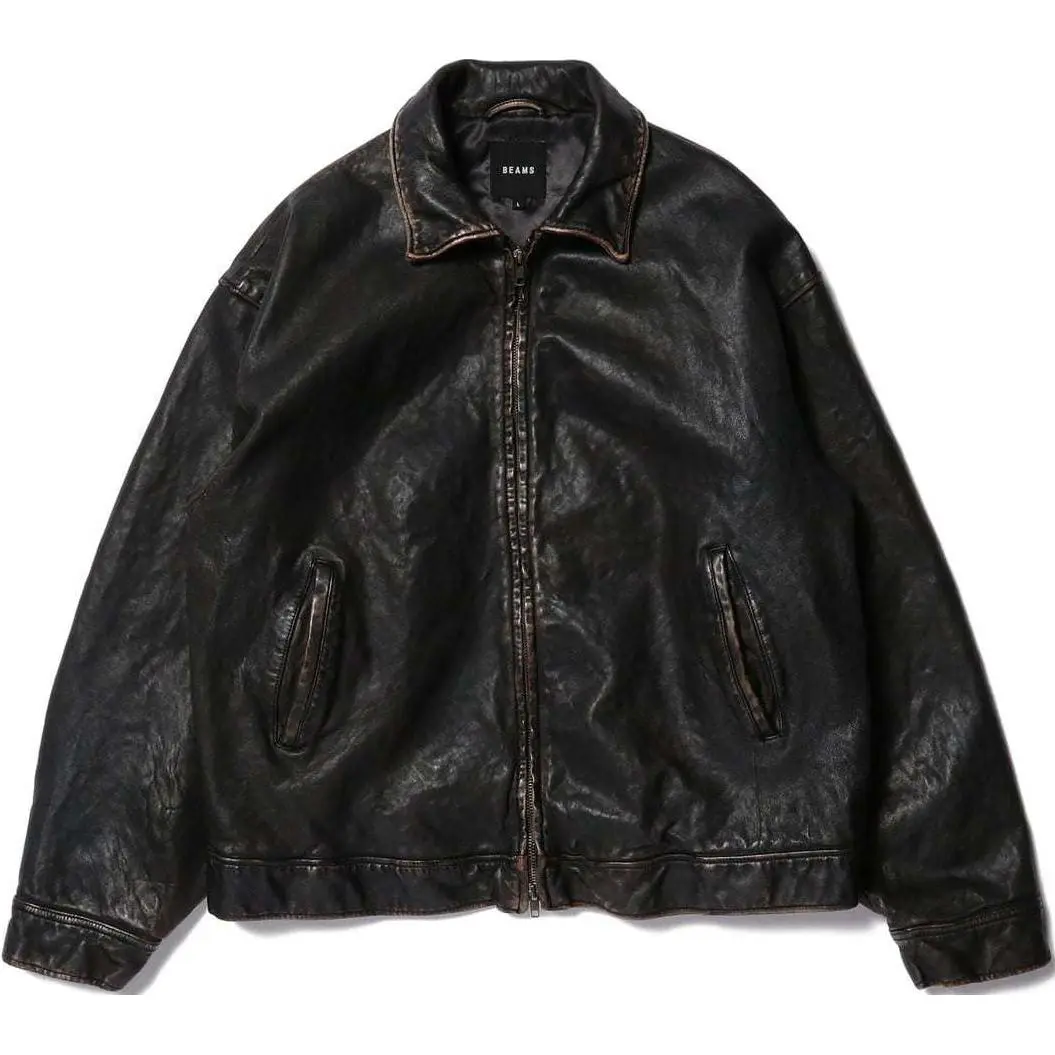 Beams Leather Jacket Men Black - POIZON