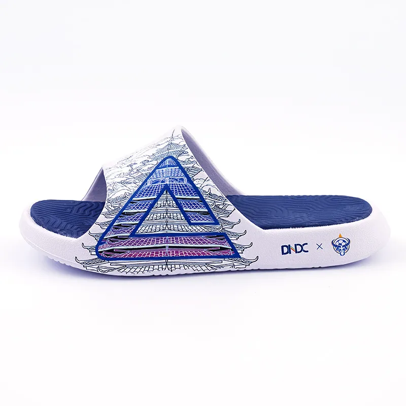 PEAK Slide Slippers Unisex All White/Glossy Finish Blue - POIZON