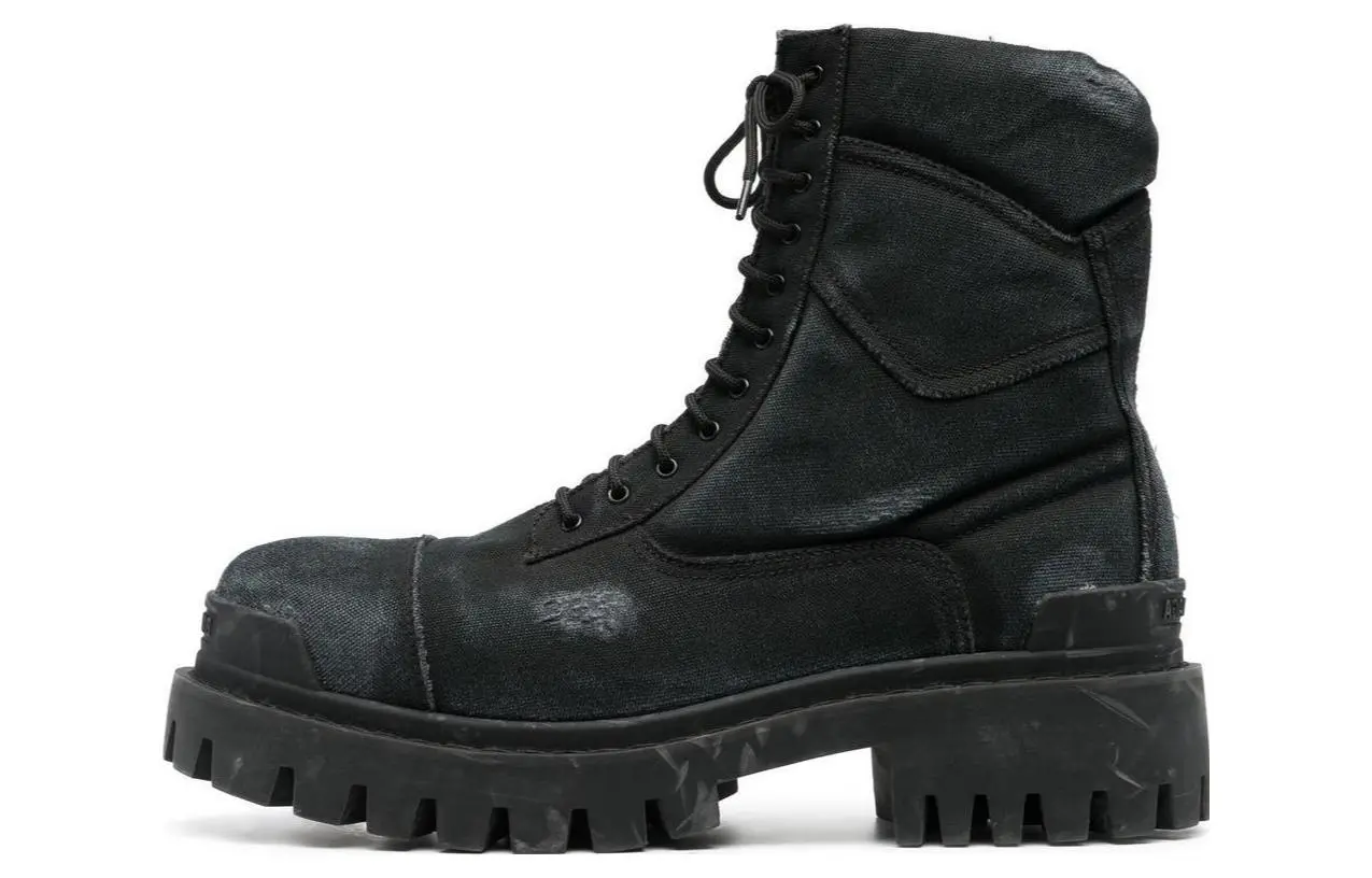 Balenciaga Combat Strike Boot 'Black Distressed Canvas' - POIZON