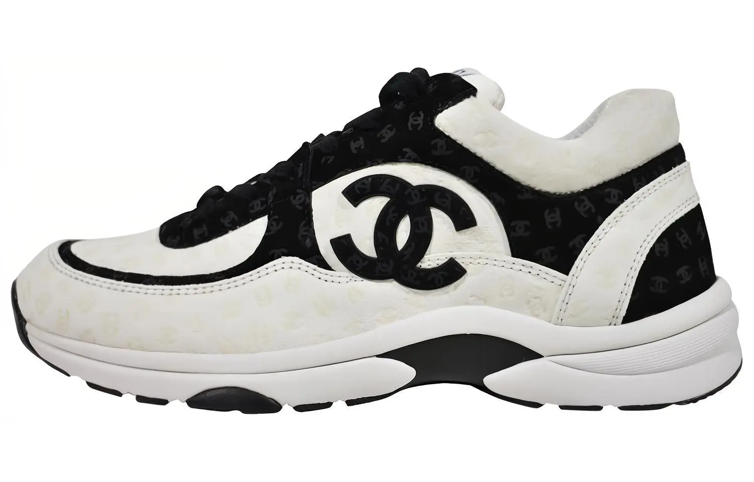CHANEL Cc Embossed Logo White Black Suede Women's - POIZON