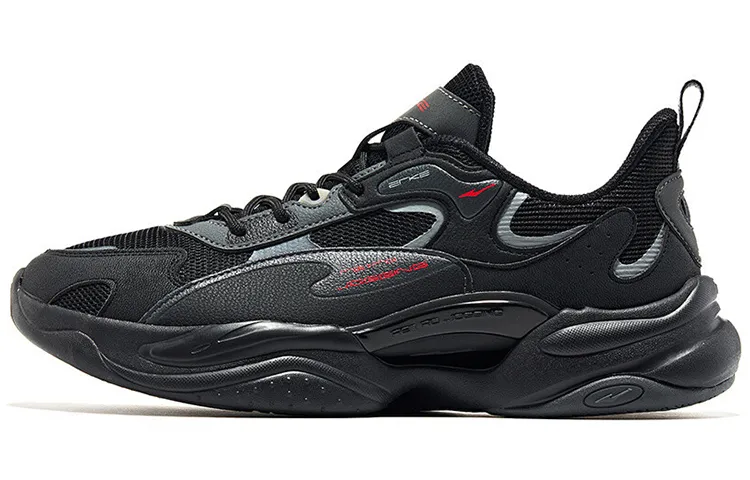 Erke Running Shoes Men Low-Top Jet Black/Carbon Gray/National Trend Red ...