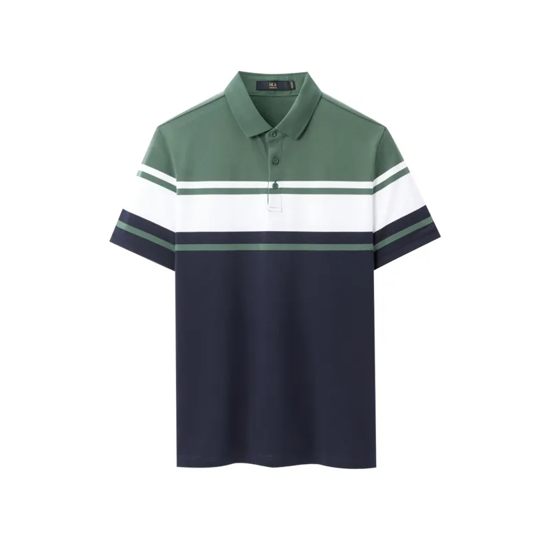 HLA Polo Shirts Men Antibacterial - Medium Green Stripes 60 - POIZON