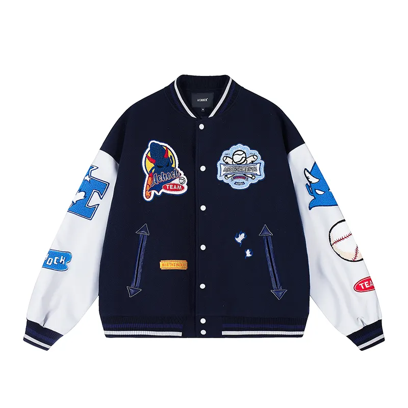 A Chock Baseball Jacket Unisex Navy Blue - POIZON