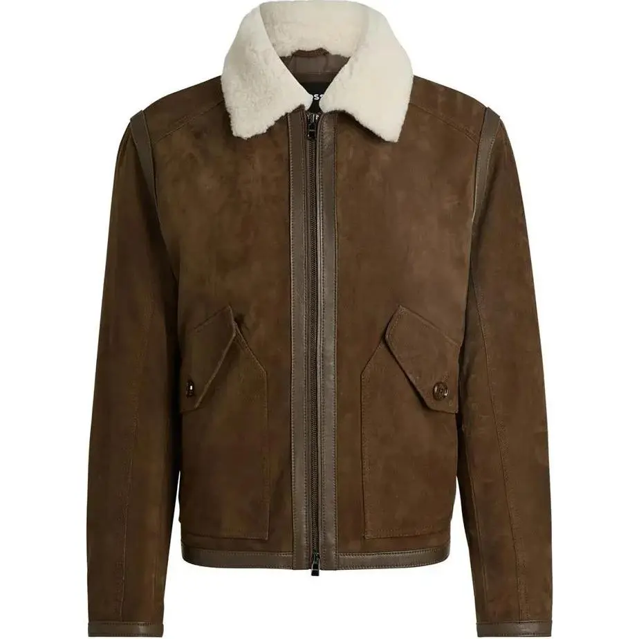 HUGO BOSS Leather Jackets Men Brown - POIZON