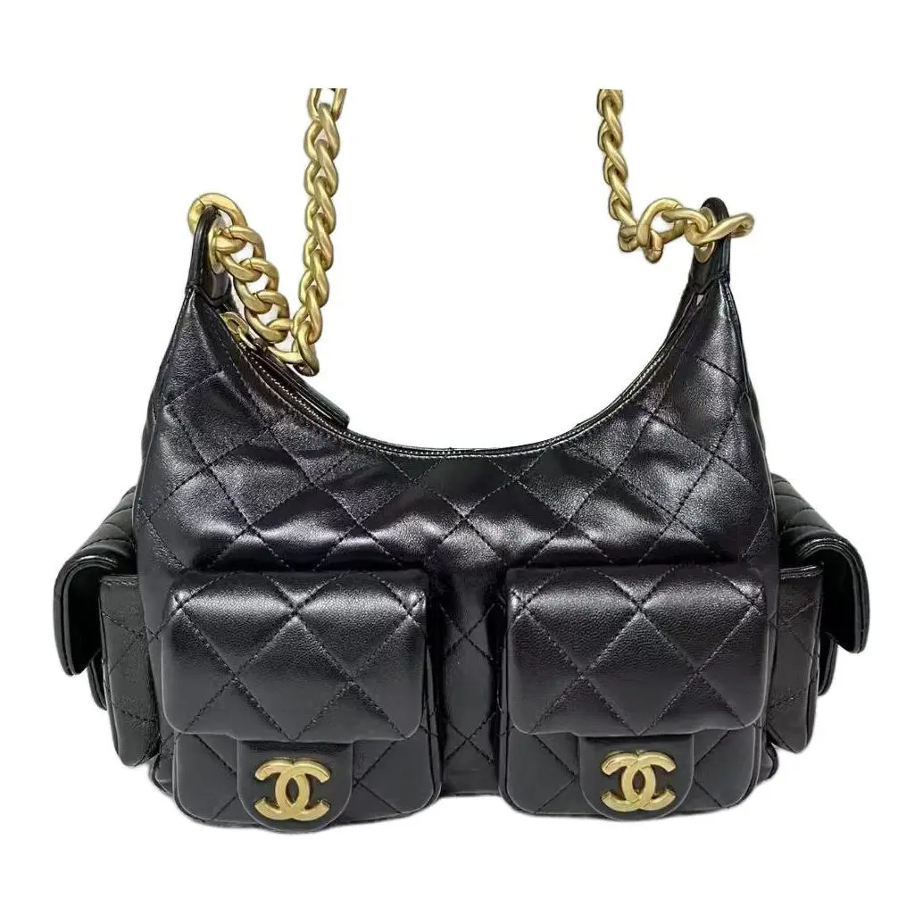 CHANEL 25C Shiny Lambskin Shoulder Bags Black - POIZON