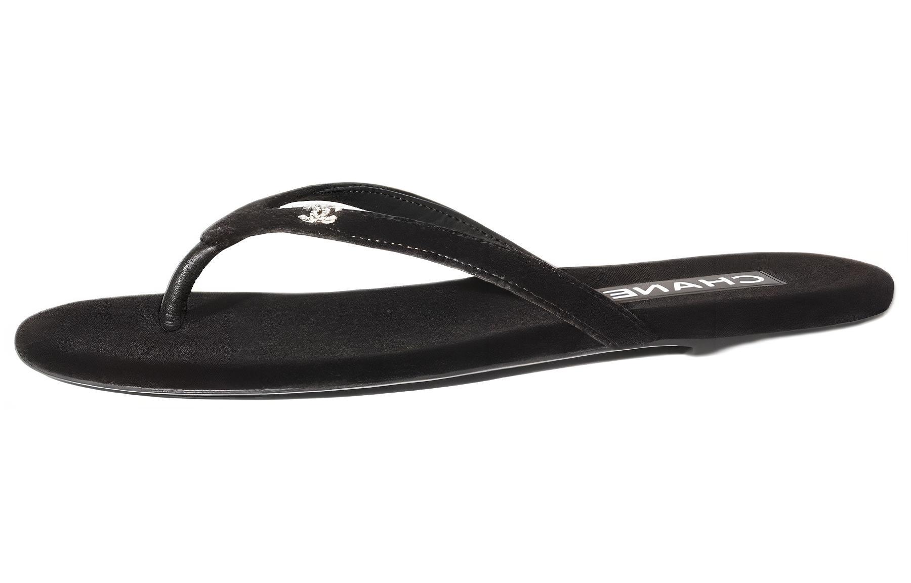 CHANEL Flip Flops Women's Black Black Original Shoe Box CHANEL Flip Flops Women's Black Black Original Shoe Box