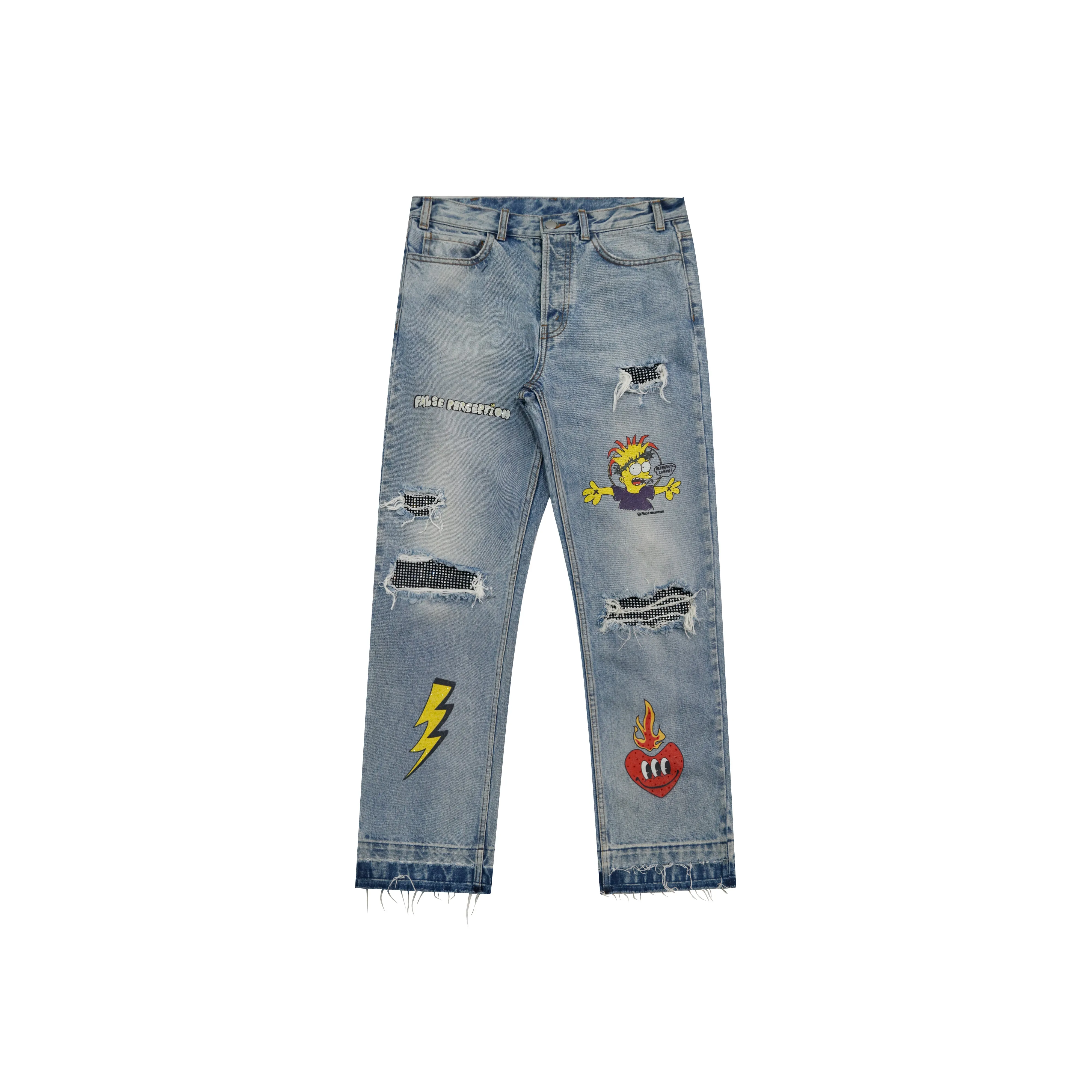 False Perception Jeans Unisex Washed Blue - POIZON