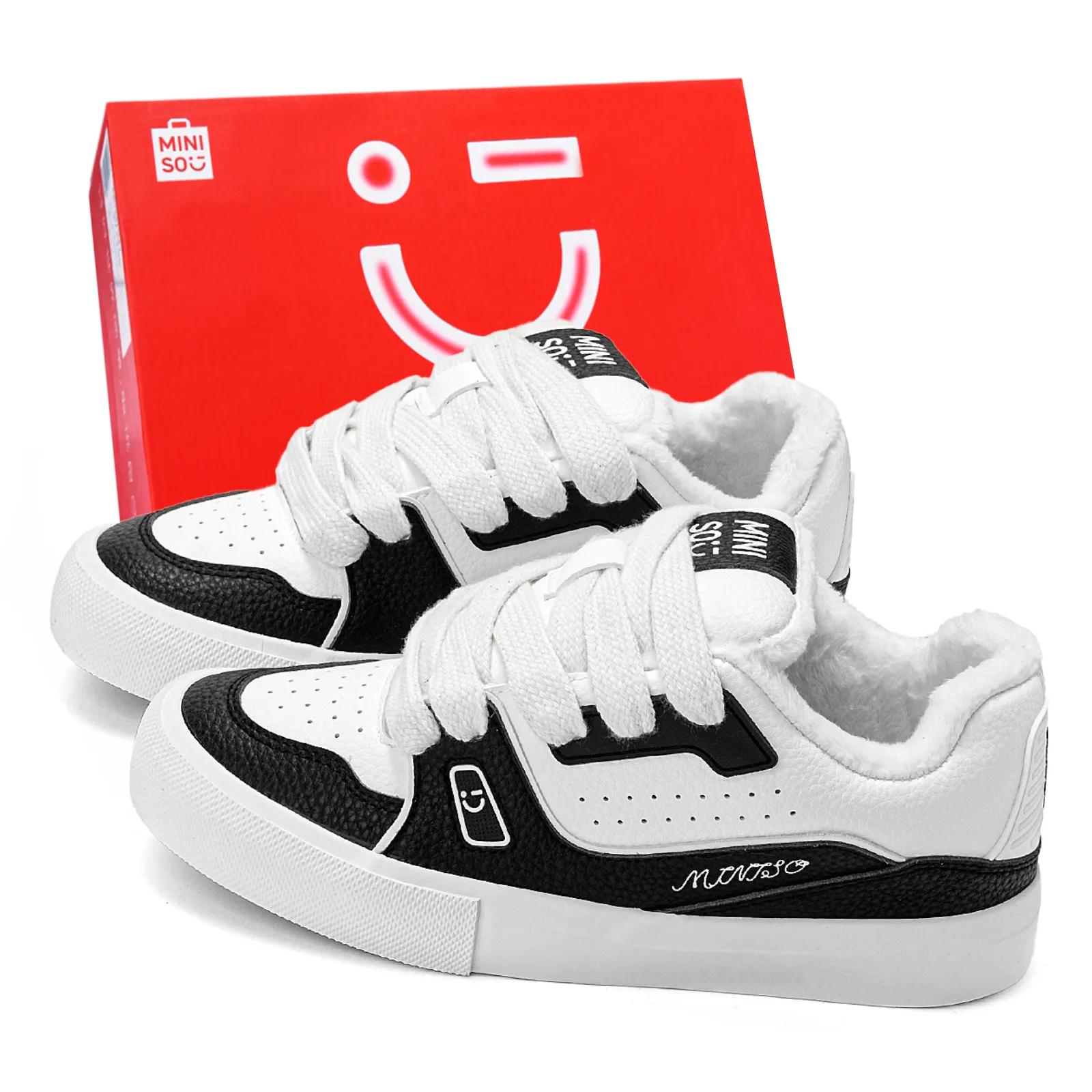 MINISO Low-Top Skateboard Shoes Unisex Classic Black White US M 8 Red ...