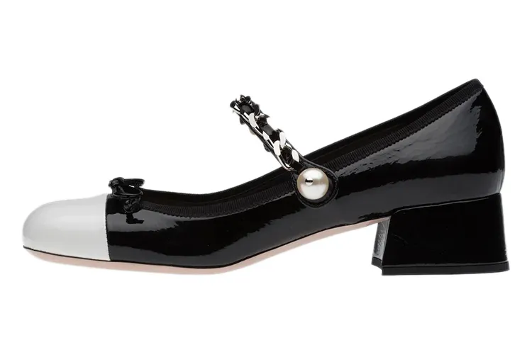 MIU MIU Naplak High Heels Women's Black White - POIZON