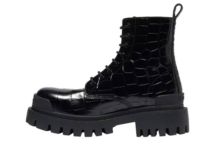 Balenciaga Strike 20mm Croc Embossed Lace Up Boot Black - POIZON