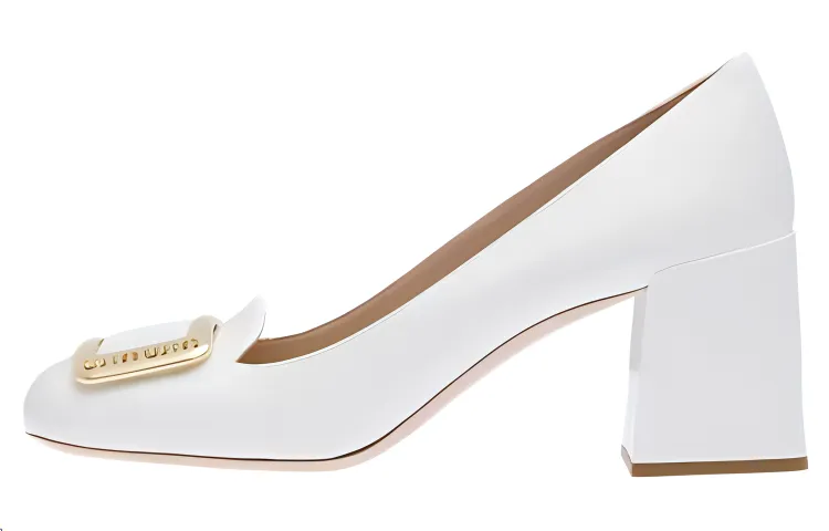 MIU MIU Chunky Heel High Heels Women's White - POIZON