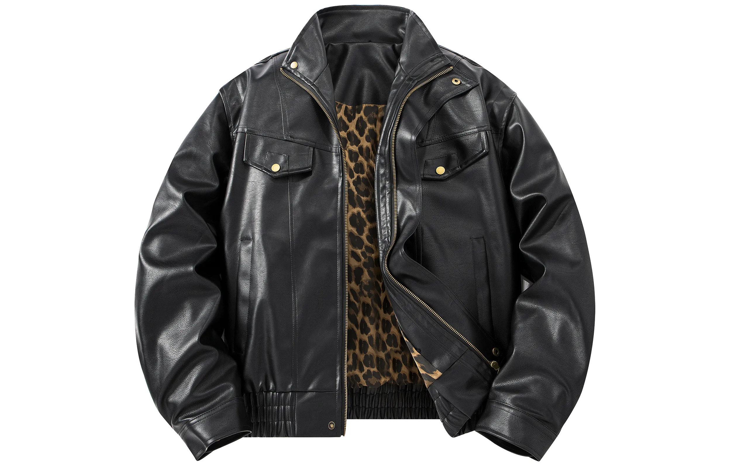 SPONGEBOB SQUAREPANTS Leather Jacket Unisex Black - POIZON