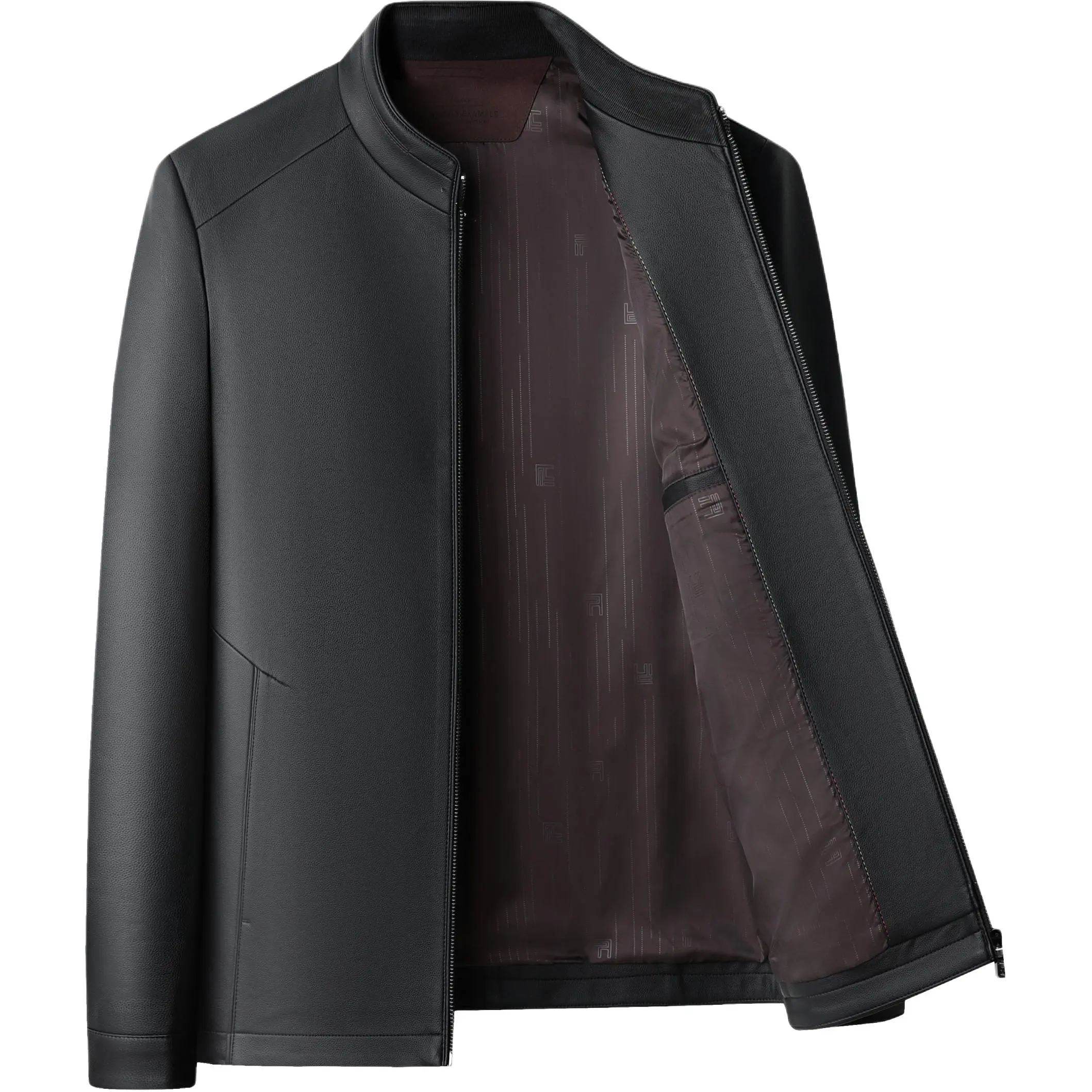 PIERRE CARDIN Leather Jacket Men's Black - POIZON