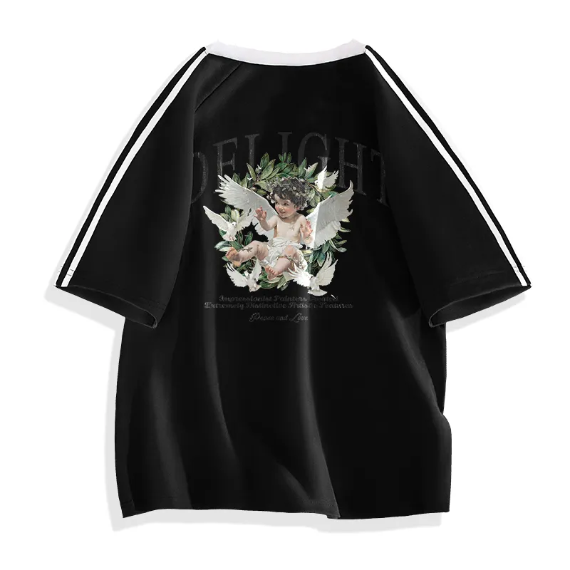 MINISO T-Shirts Unisex [100% cotton] Navy Blue (B Distressed Angel Back ...