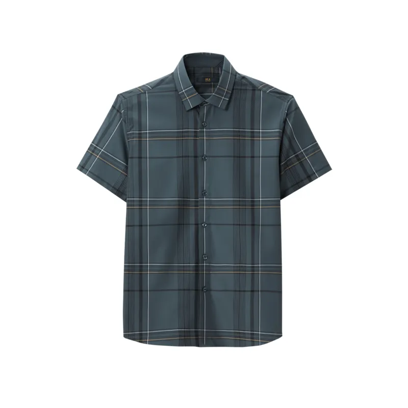 HLA Shirts Men Ice Silk Cooling - Blue Gray Plaid 84 - POIZON