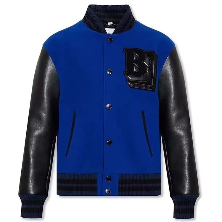 Burberry Leather Sleeve Technical Varsity Jacket - POIZON