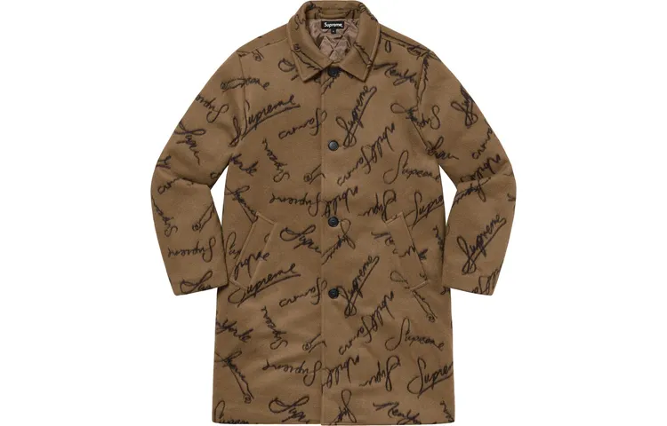 Supreme Script Logos Wool Overcoat - POIZON