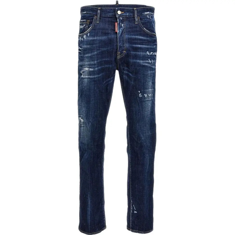 DSQUARED 2 Logo Patch Distressed Straight-Leg Jeans - POIZON