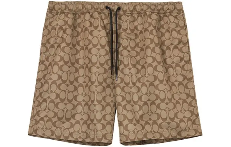 COACH SS23 Men's All-Over Logo Print Drawstring Swim Trunks Khaki - POIZON