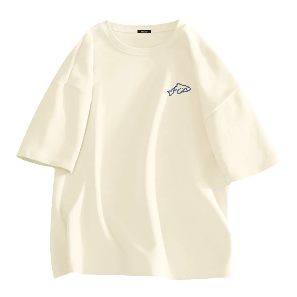 MINISO T-Shirts Unisex Light Beige (Z Dolphin Tail Chest Logo) S - POIZON