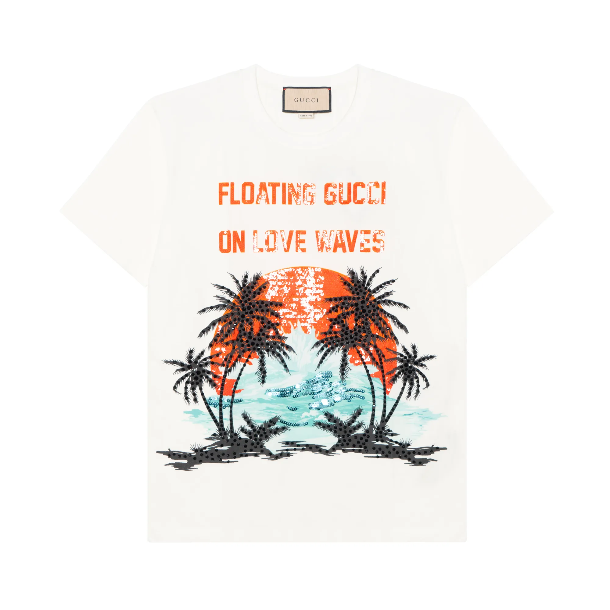 GUCCI Sequinned Slogan-Print T-Shirt White - POIZON